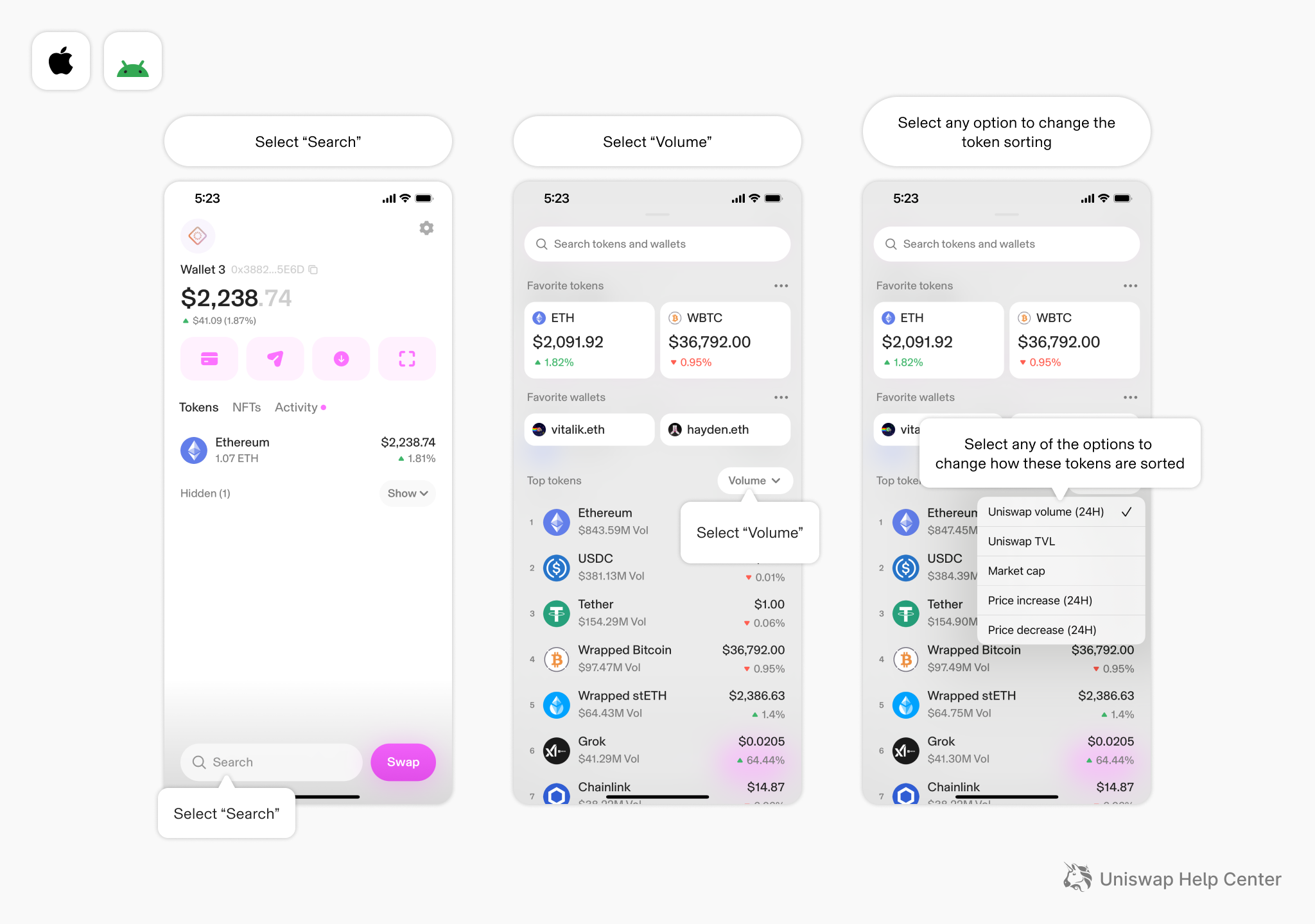 How can I search for tokens and NFTs in the Uniswap Wallet? – Uniswap Labs