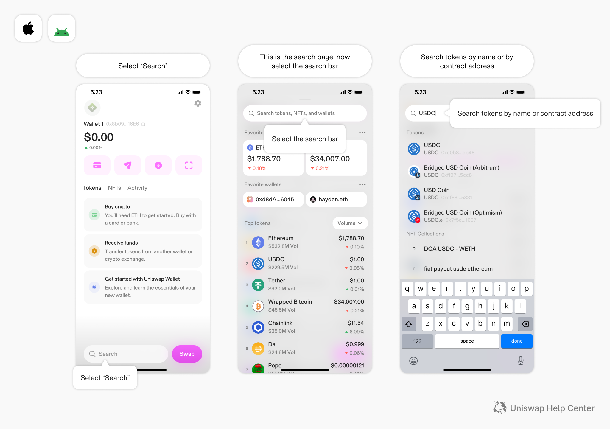 How can I search for tokens and NFTs in the Uniswap Wallet? – Uniswap Labs