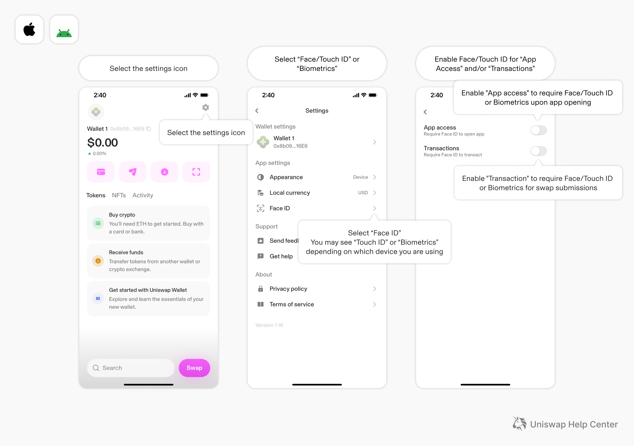 How do I set up Face ID, Touch ID, or Biometrics in the Uniswap Wallet ...