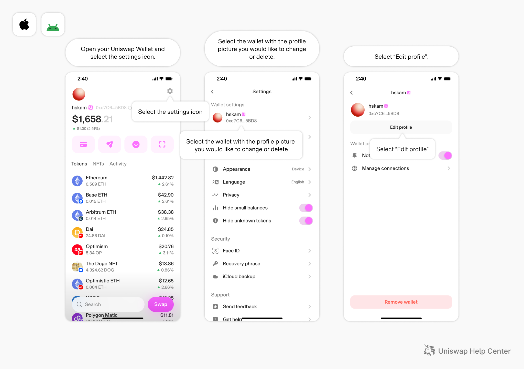How to change or remove a Uniswap Wallet profile picture – Uniswap Labs